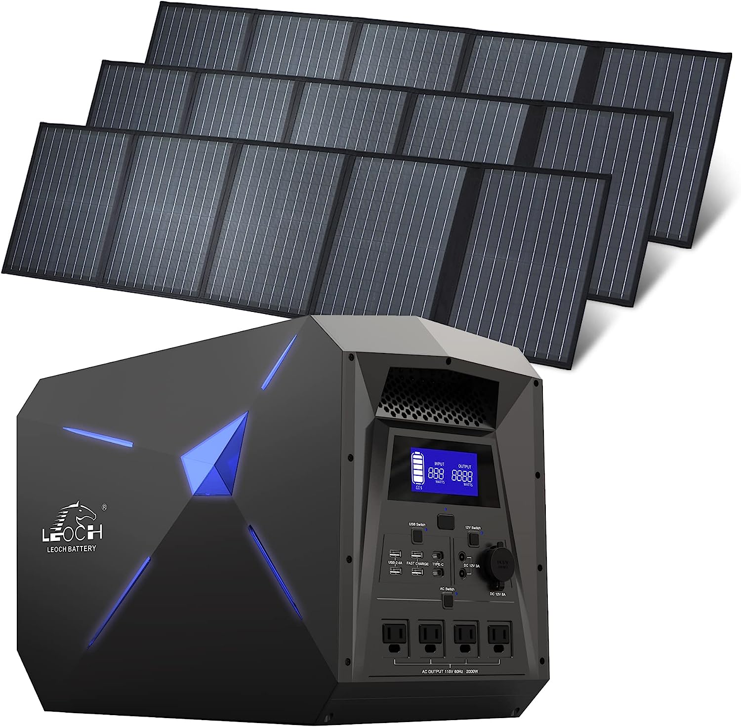 LEOCH Solar Power Station 2000W, 2048Wh LiFePO4 Portable Power Station ...